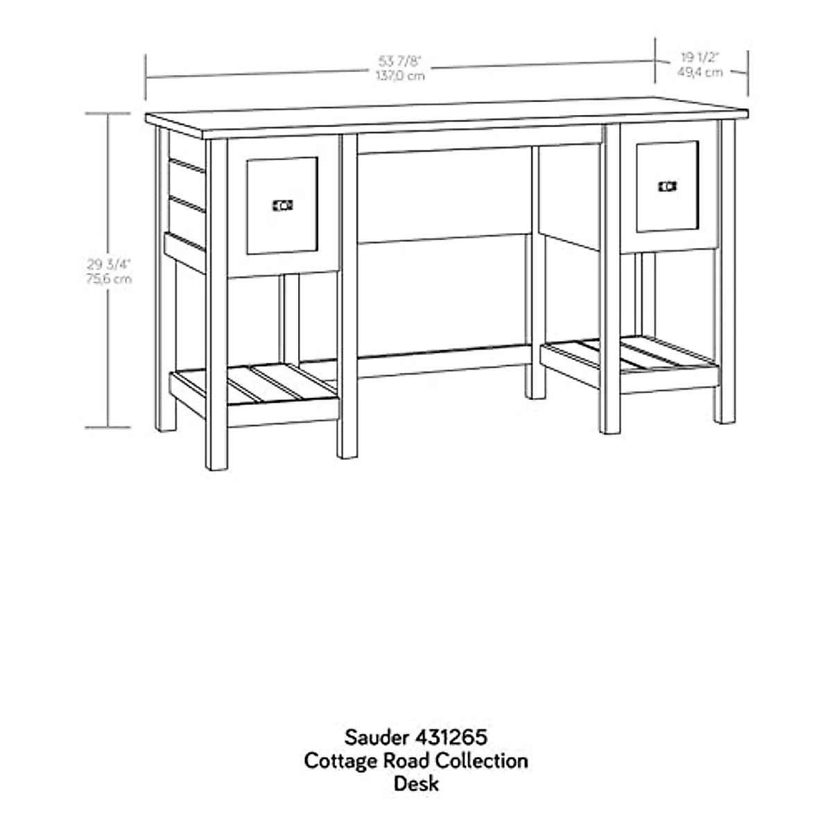 Sauder Cottage Road Desk, L: 53.94" x W: 19.45" x H: 29.76", Raven Oak Finish