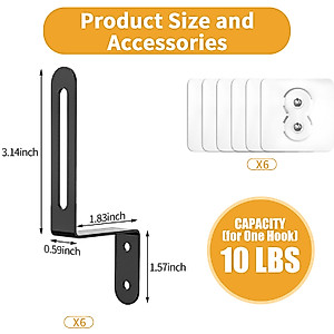 Taaji Hat Hanger for Wall 6 Packs, Adhesive Hat Hooks for Wall, Metal Baseball Hat Rack for Wall No Drilling, Sticky Hat Storage for Baseball Caps