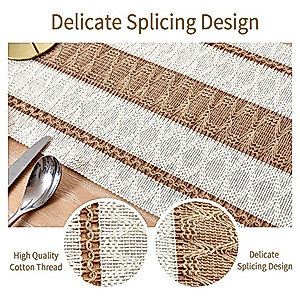 Home Macrame Table Runner Farmhouse Style - Burlap Cotton Rustic Cream Beige Boho Splicing Table Runner with Tassels for Wedding Bridal Shower Party Kitchen Dining Table Decor 12 x 72 Inch