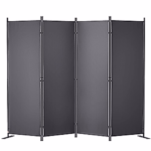 VEVOR Room Divider, 5.6 ft Room Dividers and Folding Privacy Screens (4-Panel), Fabric Partition Room Dividers for Office, Bedroom, Dining Room, Study, Freestanding, Dark Grey