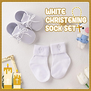 Booulfi Baby Sock Shoes White Newborn Booties Infant Baptism Shoes Socks for Baby Boy 3-6 Months Baptism Christening Easter Outfits for Boys Girl
