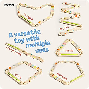 GROWGO Montessori Toddler Balance Beam with Stepping Stones for Kids - Set of 6 Wooden Balance Beam with Set of 12 Balance Stepping Stones