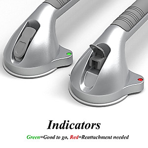 AmeriLuck 16.5inches Balance Assist Bathroom Shower Handle,Suction Bath Grab Bar with Indicators (Silver/Grey)