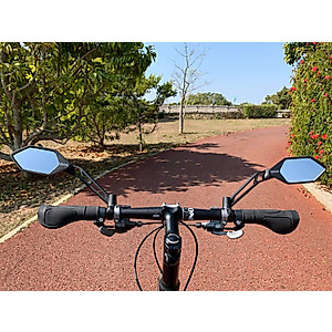 MEACHOW New Scratch Resistant Glass Lens,Handlebar Bike Mirror, Adjustable Safe Rearview Mirror, Bicycle Mirror (Blue Left Side) ME-005LB