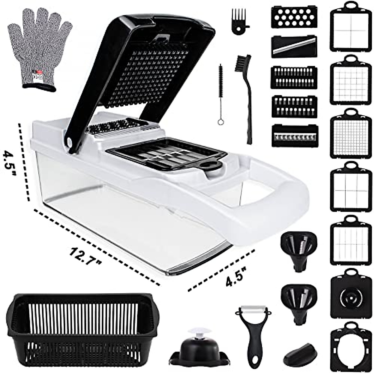 Vegetable Chopper 25 in 1 Multifunctional Onion Chopper Dicer, Spiralizer for Veggie, Mandoline Slicer, Salad Food Chopper with Container, Potato Slicer, Tomato Dicer, Crinkle Cutter, 13 Blades