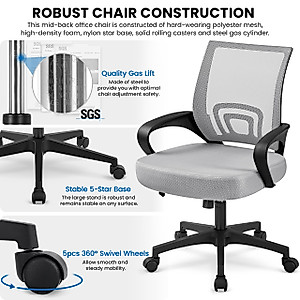 Topeakmart Executive Office Chair Computer Desk Chair Office Task Chair Study Work Chair Managerial Chair for Home Office Student Study Conference Room, Grey