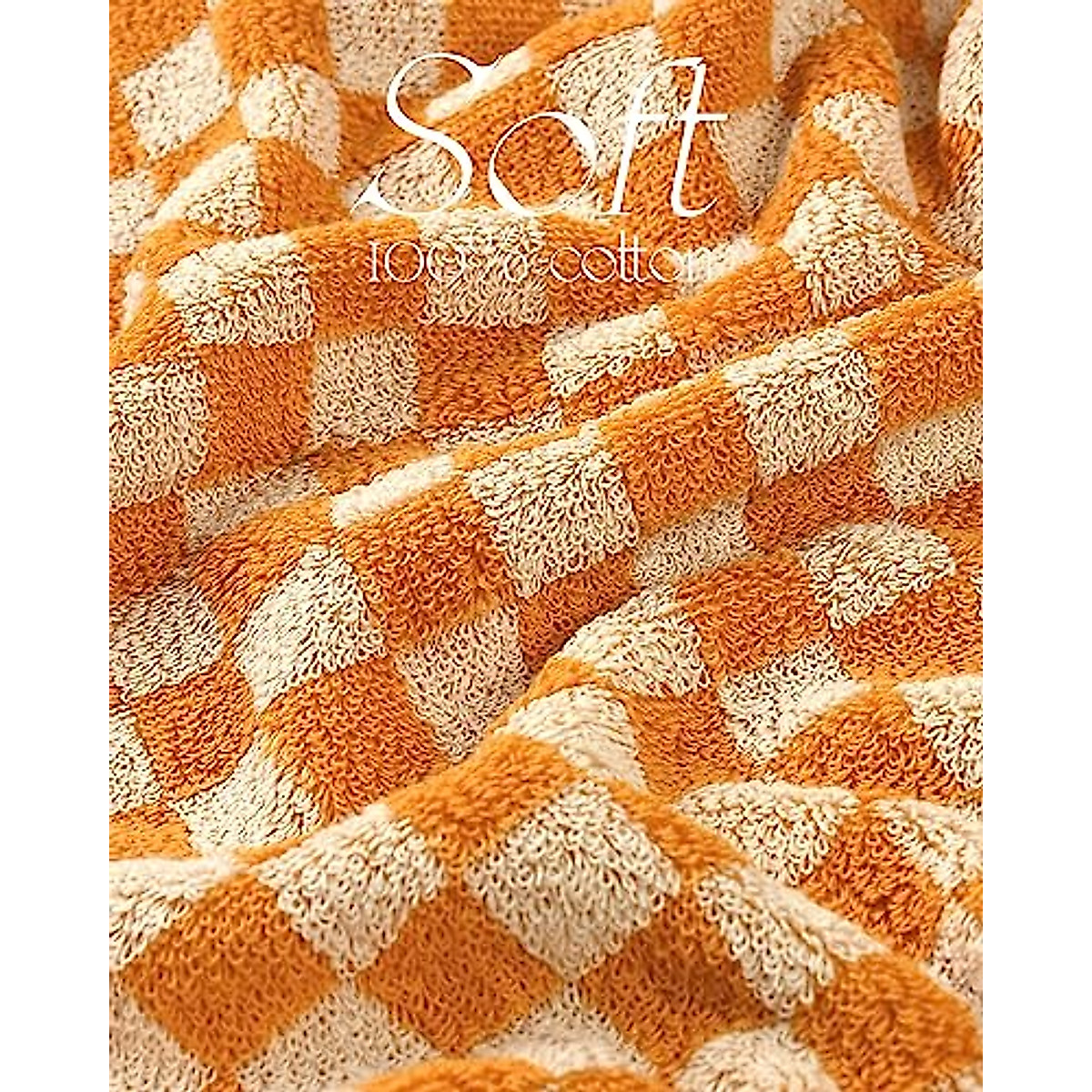 Jacquotha Checkered Hand Towels 4 Pack - Cotton Hand Towels for Kitchen Bathroom 29” x 13”, Orange
