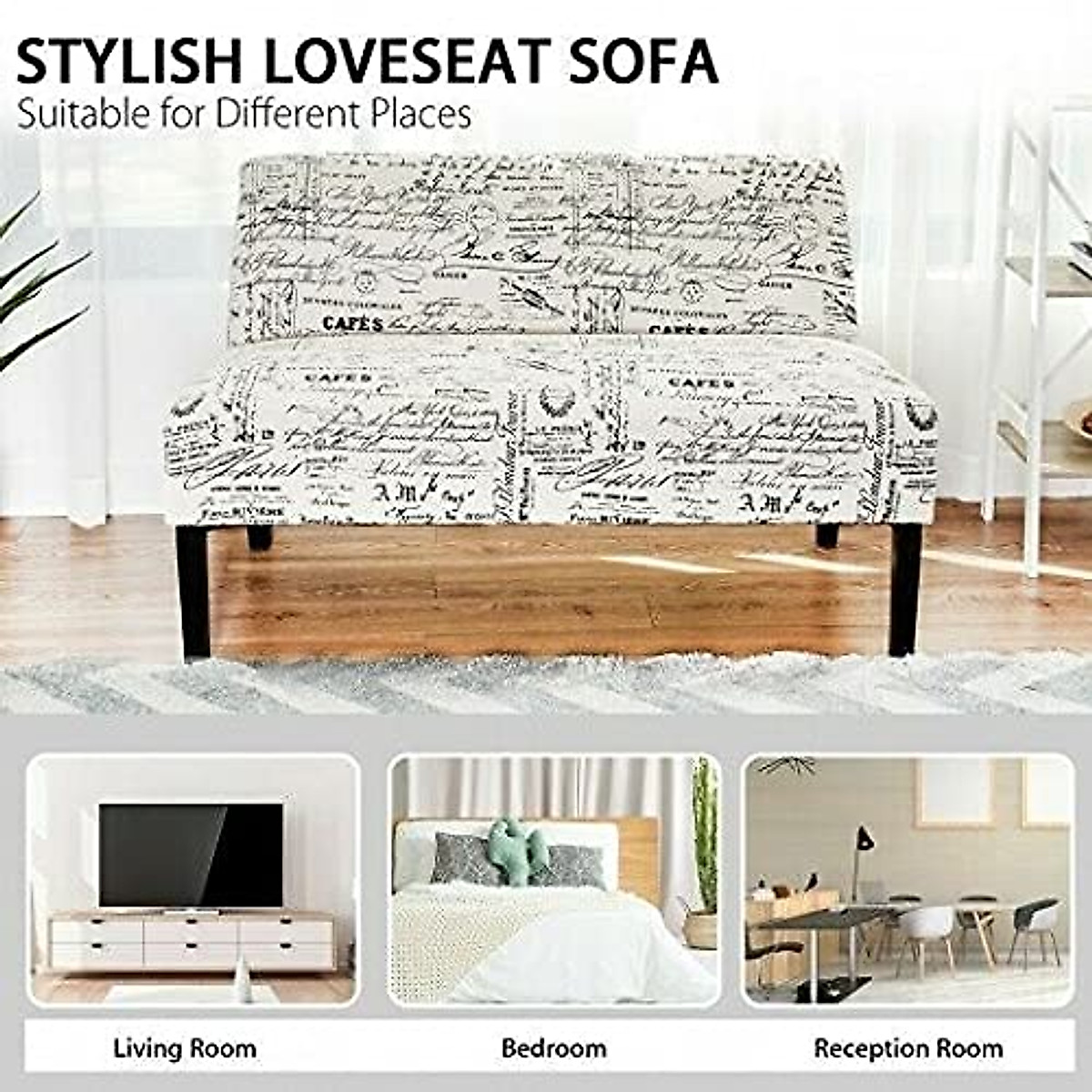 MAXCBD Love Seats 2-Seater Furniture Sofa Couch Armless Loveseat Sofa Fabric Settee Bench Bed Chair Wooden Leg Living Room for Living Room