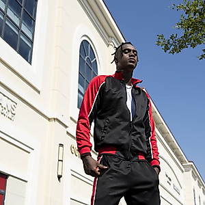 TOLOER Men's Tracksuit Set Sweatshirt Jogger Sweatpants Solid Patchwork Warm Sports Suit Black Medium