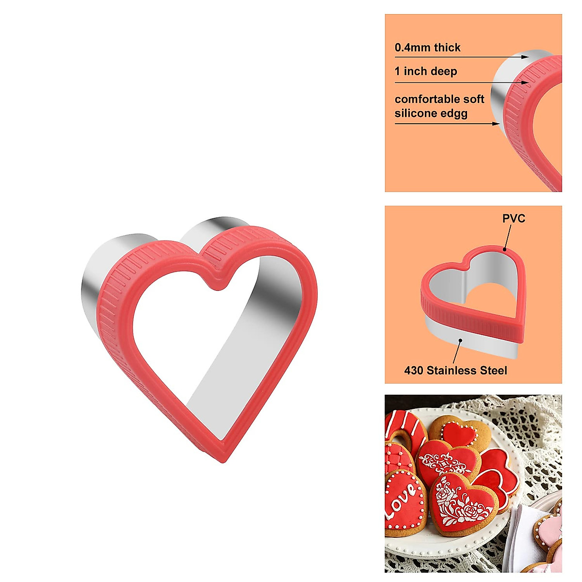 Valentine’s Day Cookie Cutter Set 3 Piece, Large Wedding Cookie Cutters with Hand Protection, Heavy Duty Stainless Steel Baking Pastry Set for Decorating