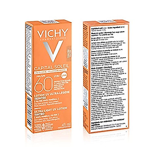 Vichy Capital Soleil Tinted Mineral Sunscreen for Face SPF 60, Titanium Dioxide Face Sunscreen, Travel Size Sunscreen, Water Resistant, Light weight Sun Protection Creams, Gels, & Lotions