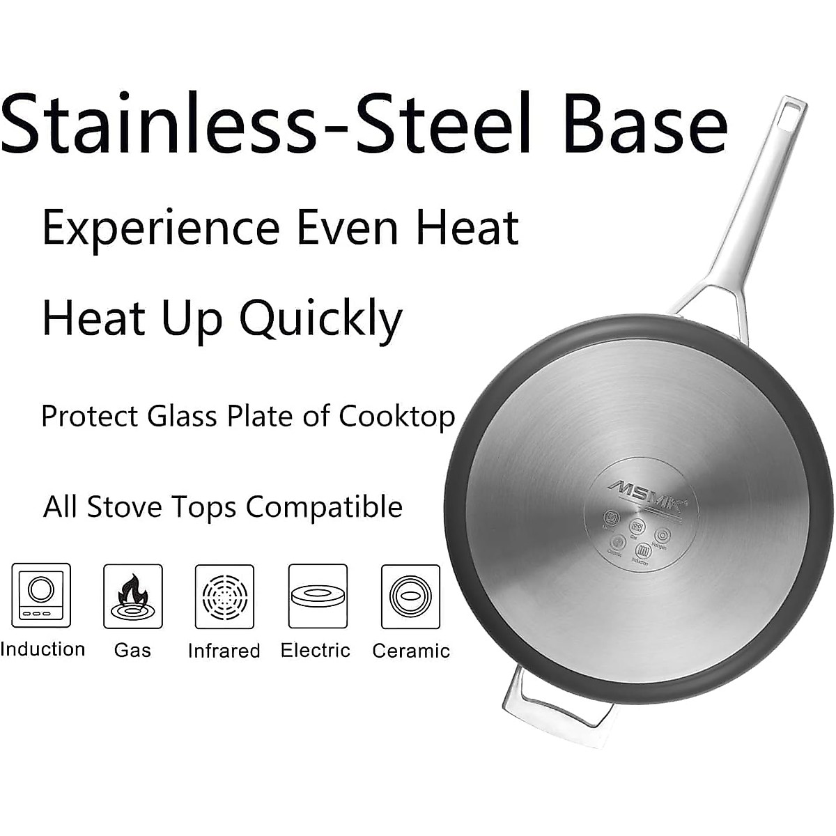 MsMk Nonstick Deep Frying Pan, 4.5 Quart Saute Pan with lid, Stay-Cool Handle, Smooth Bottom, PFAS Free Non-Toxic, Oven safe to 700℉,11 inch, Induction, Ceramic and Gas Cooktops