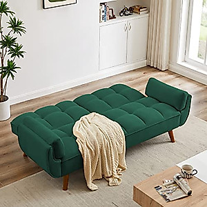 Betoko Convertible Futon Sofa Bed Sleeper Twin Size, Modern Reclining Linen Split Back Sofa Couch with Pillow Top Arm for Compact Living Room,Apartment (Green),(PTARMFUTON)