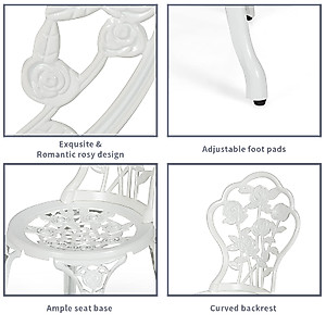 Tangkula 3 Pieces Patio Bistro Set, Outdoor Aluminium Patio Furniture Set, Outdoor Chairs and Table with Umbrella Hole, Patio Dining Set for Balcony Backyard Garden & Poolside (White)
