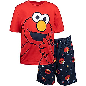 Sesame Street Elmo Toddler Boys T-Shirt and French Terry Shorts Outfit Set Blue/Red 3T