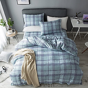 Merryfeel Linen Duvet Cover Set King,100% French Linen Yarn Dyed Check Duvet Cover Set, Luxurious Bedding for All Season - King - Yarn Dyed Check