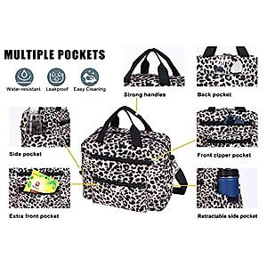 MIER Leopard Lunch Bag for Womens Ladies-Insulated Adult Lunch Box Stylish Cute Lunch Totes with Shoulder Strap Portable Fashion Lunch Cooler Bag