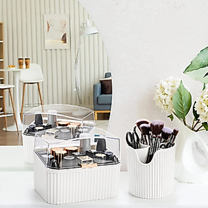 ZOOFOX 3 Pack Makeup Organizer, Cosmetics Storage Display Case with Lipstick and Makeup Brush Organizer, Portable Handle Skincare Holder for Bathroom Countertop, Dresser