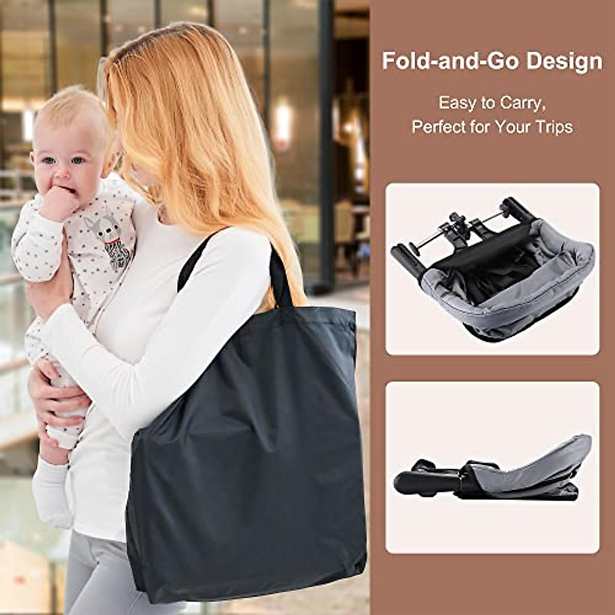 Hook On High Chair, Clip on Table Chair w/Fold-Flat Storage Feeding Seat -Attach to Fast Table Chair for Home and Travel (Grey)