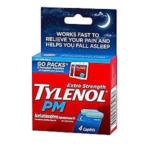 Tylenol PM Extra Strength Nighttime Pain Reliever Sleep Aid Caplets, 500 mg Acetaminophen, 25 mg Diphenhydramine HCl, Relief for Nighttime Aches & Pains, Travel Size, 2 Packs of 2 Caplets