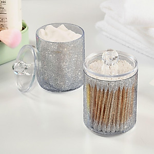 ALAZA Silver Cotton Ball Holder Shiny Silver Qtip Holder 2 Pack Cotton Swab Dispenser Round Pads Clear Plastic Acrylic Jar Set Bathroom Canister