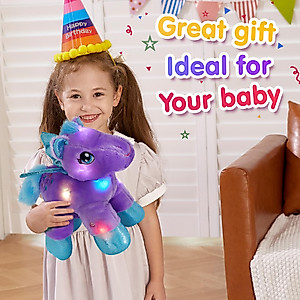 BSTAOFY Light up Pegasus Stuffed Animal Glow Unicorn LED Soft Plush Toys, Bedtime Nightlight Companion Gift for Kids on Christmas Birthday Valentines Day, Purple