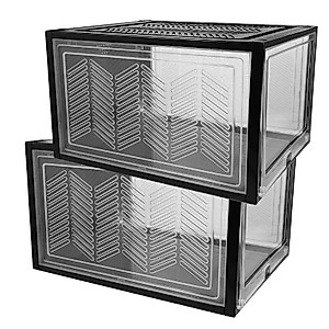 Cabilock 2pcs Shoe Storage Boxes Clear Shoe Boxes Stackable Shoe Boxes with Door Shoe Organizer and Shoe Containers Shoe Box Case Drawer Type Closet Cabinet for Kids Adults Women