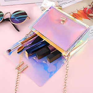 KESYOO Holographic Purse Iridescent Purse Transparent Shoulder Bag Clear Crossbody Bag Fashion Mini Handbag Cute Mini Bag Jelly Purses Chain Bags for Women Girls Ladies 1PC
