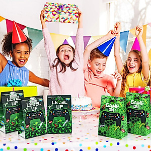 Geosar 30 Pcs Video Game Party Paper Bags Gaming Party Favors Gift Bags Gamer Theme Party Goodie Bags Boys Birthday Party Decorations Treat Candy Bags with 30 Stickers(Green)
