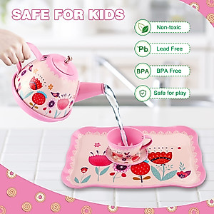 Tea Party Set for Little Girls, Princess Tea Time Toy with Food Sweet Treats Playset Carrying Case, Tea Set Birthday Gift Toys for 3 4 5 6 7 8 Year Old Girls Todler