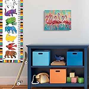 Yidepot Flamingo Bedroom Wall Decor Painting: A Flock of Pink Flamingo Wall Art Canvas for Bathroom with Frame Ready to Hang (12"x16"x1 Panel)