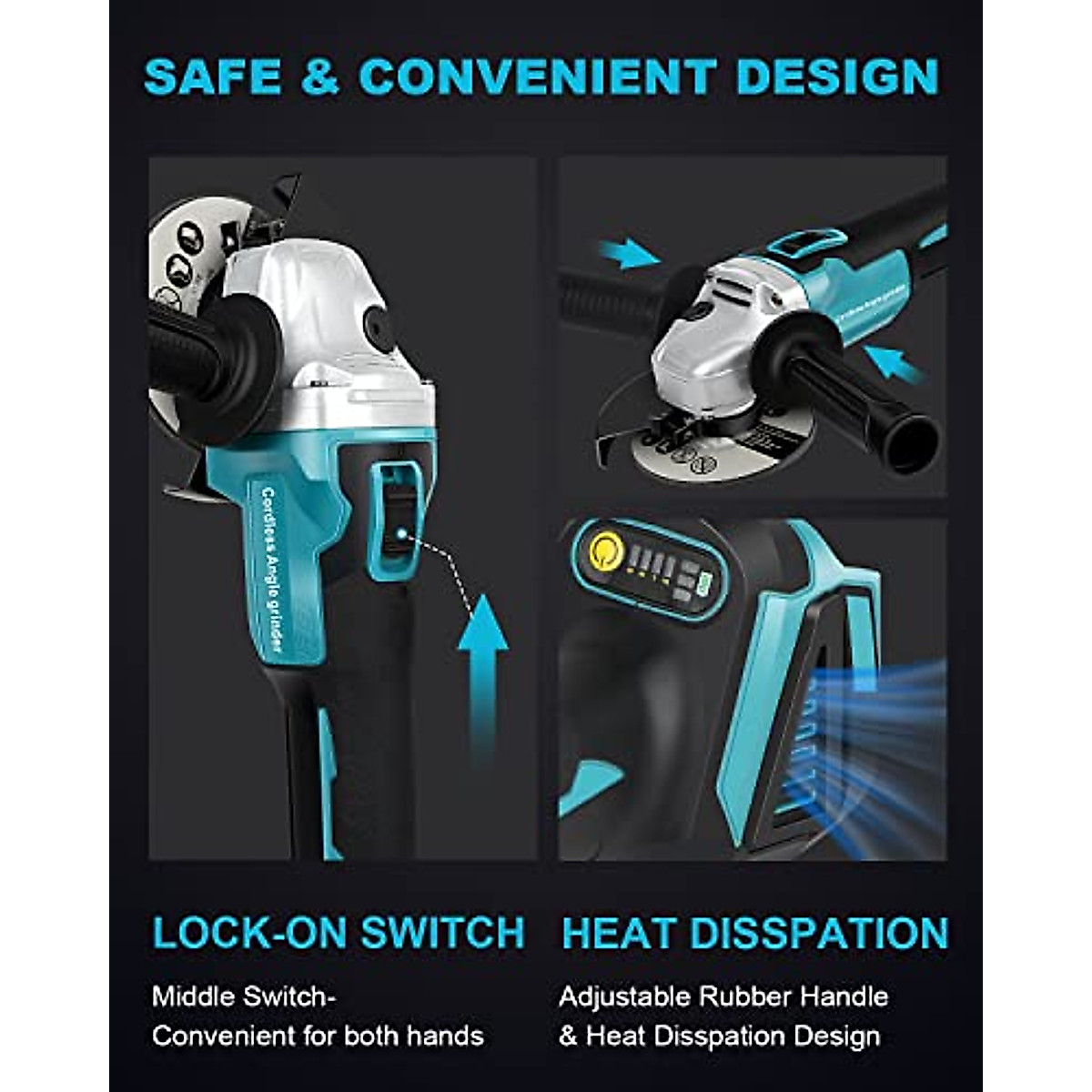 4 1/2 Cordless Angle Grinder, [2-Pack 18V 5.5 Ah Battery Included] Mini Powered Angle Grinder, Tool Kit with Handle, Grinding Wheel, Cutting Wheel, Flap Disc and Carving Disc