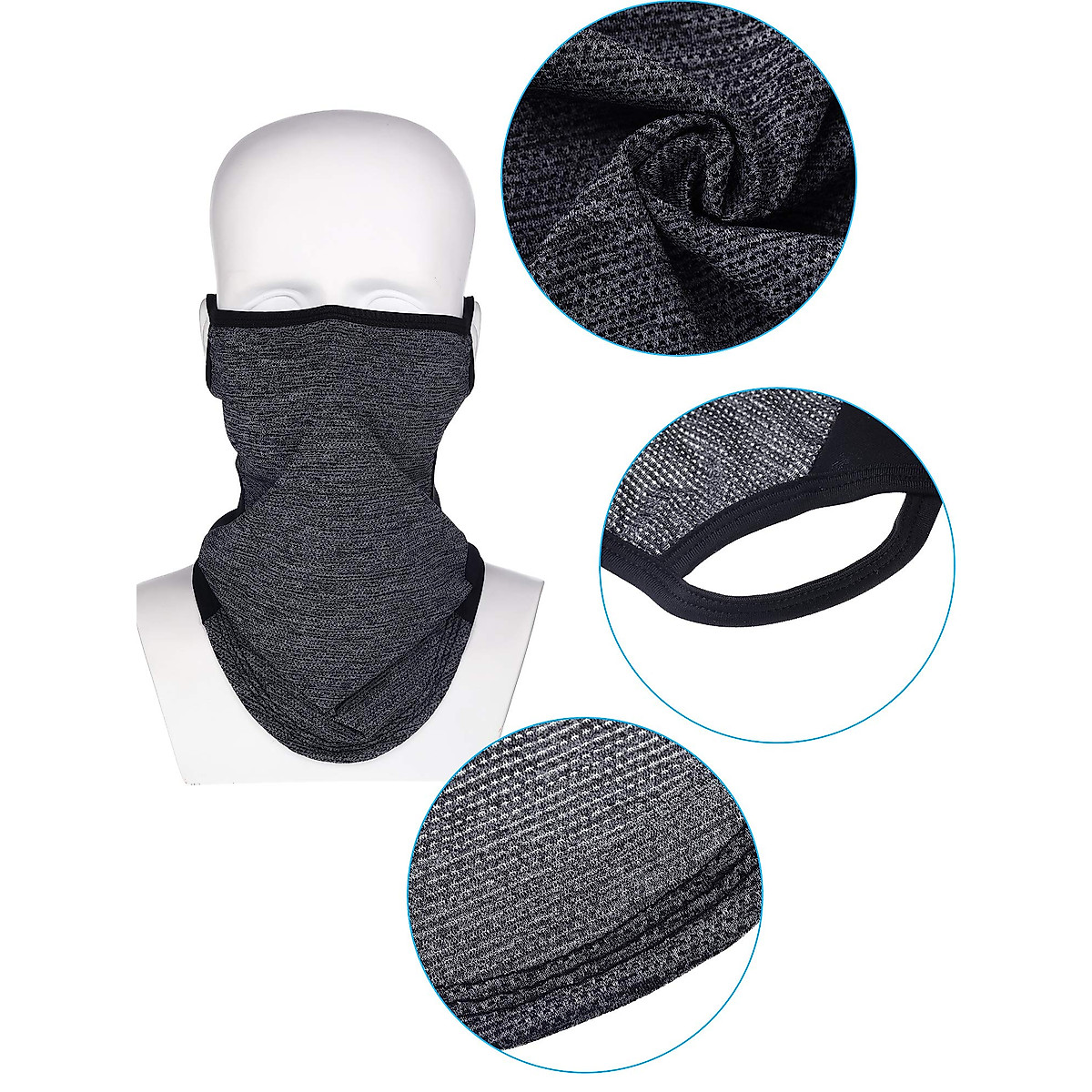 4 Pieces Neck Gaiter Bandana Face Mask with Ear Loops Face Covers Neck Scarf Mask Dust UV Sun Protection for Men Women(Black, Grey and Black)