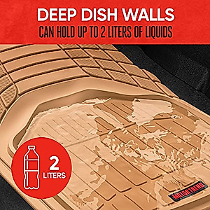 Motor Trend 943-BG FlexTough Defender Car Floor Mats -Next Generation Deep Dish Heavy Duty Contour Liners for Car SUV Truck & Van-All Weather Protection, Trim to Fit Most Vehicles Beige