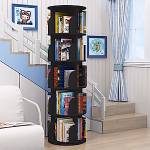 INTEXCA & DESIGN 5 Tier 360° Rotating Stackable Shelves Bookshelf Organizer (Black), White, RotatingBookshelf_5Tier_White