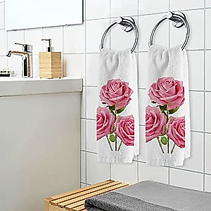 ALAZA Pink Rose Flower Flroal Towels 100% Cotton Hand Towel for Bathroom 16 x 30 inch, Absorbent Soft & Skin-Friendly, 1 Piece