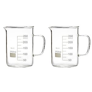 Labnique Glass Beaker with Handle, Beaker Mug with Pouring Spout, 250ml (8.4oz), Pack of 2