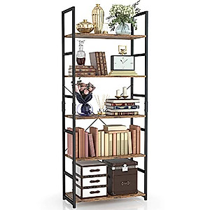 NUMENN 5 Tier Bookshelf, Tall Bookcase Shelf Storage Organizer, Modern Book Shelf for Bedroom, Living Room and Home Office, Vintage