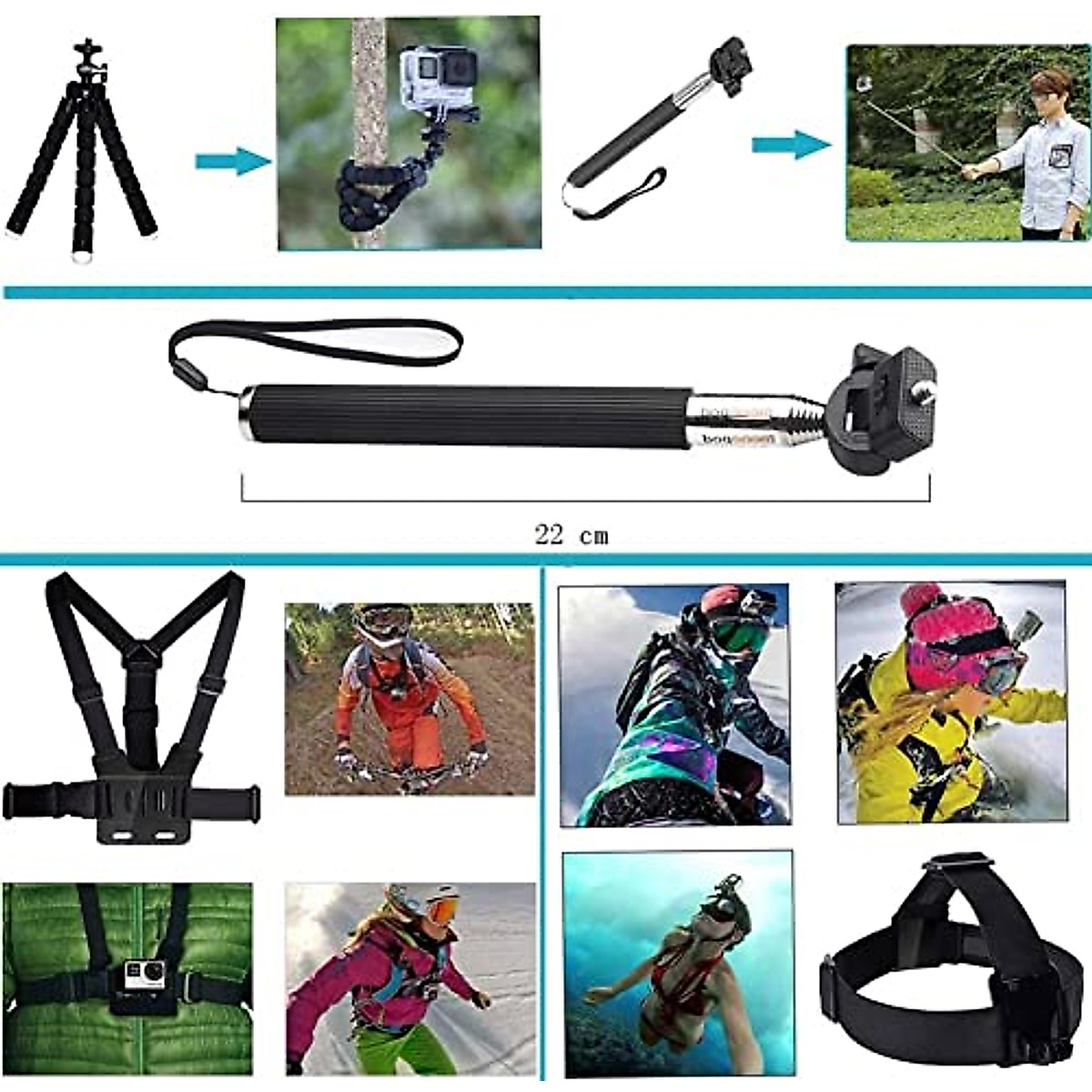 TANSUO 13-in-1 Accessories for Gopro, Action Camera Accessory Kit Compatible with GoPro Hero 11 10 9 8 Max 7 6 5 4 Black SJ4000 and Other Sports Cameras