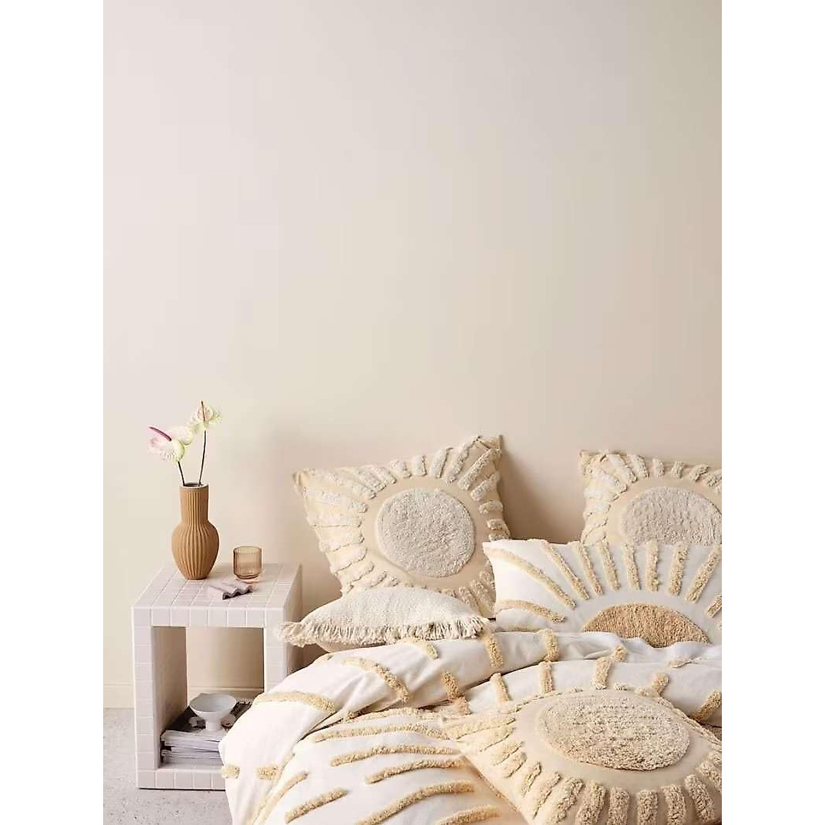 HANDICRAFT HANDLOOM Queen Size Duvet Cover Boho Bedding Queen Tufted Duvet Covers for All Season 1 Duvet Cover 2 Pillow Shams Shabby Chic Bedding Home Bedding Duvet Cover (Ivory-Queen-90x90)