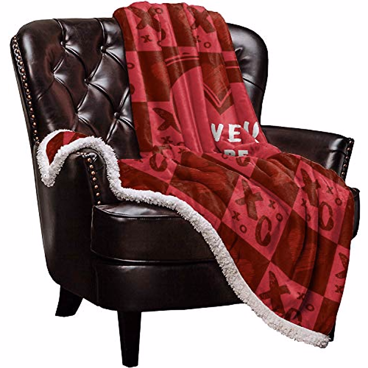 Mother's Day Sherpa Flannel Throw Blankets Burgundy Red Buffalo Plaid,I Love You Thick Reversible Plush Fleece Blanket for Bed Couch Sofa Romantic Wedding Comfy Warm Fuzzy TV Blanket 59x79in