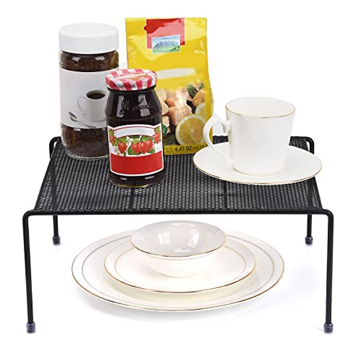 Set of 2 Mesh Kitchen Shelves Cabinet Storage Shelf Rack (13.1 x 10.2 Inch) ，Kitchen Bathroom Pantry Cupboard Desk Home Office, Fridge, Cabinet, Bathroom Cupboard, Non-Slip Plastic Feet (2, Black)