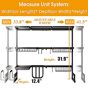 Over The Sink Dish Drying Rack, 3 Tier Adjustable (33.8 to 41.5 inch) Large Capacity Kitchen Counter Dish Drying Rack with Fruit Basket Utensil Holder Sink Caddy Cup Holder, Black