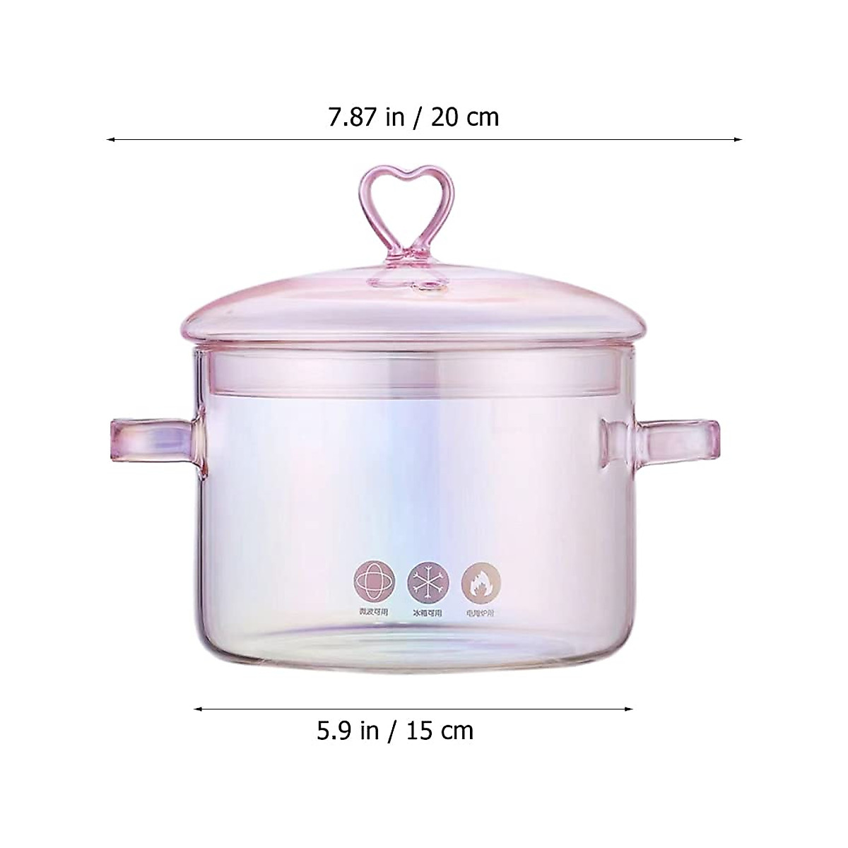 HANABASS Glass Saucepan with Cover Clear Cooking Pot Stovetop Stew Lid Handmade Casserole Double-Handle Cookware for Pasta Noodle Soup Milk Pink 20x15cm (T499B0RGY1RI28W15C10O)