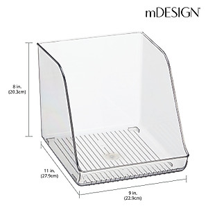 mDesign Tall Plastic Water Bottle Stackable Storage Organization Bin with Open Front for Kitchen Refrigerator, Freezer, Pantry, Holds 12 Bottled Drinks/Beverages, Ligne Collection, Clear