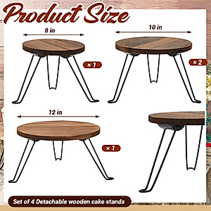 Mifoci 4 Pcs 8"/10''/12'' Wood Cake Stand Rustic Wooden Cake Stand Holder Tray Rustic Wedding Cake Pedestal Stand Cupcake Tray with Metal Leg for Christmas Wedding Birthday Baby Shower