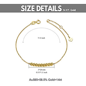 SISGEM 14K Gold Bracelets for Women, Real Yellow Gold Beads Ball Bracelets Adjustable Chain Fine Jewelry for Wife, Mom 6.5"- 8"