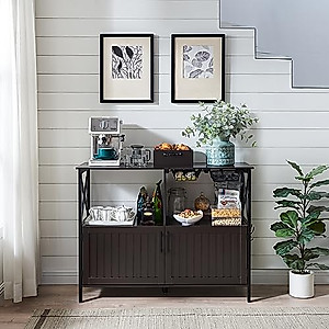 Lovitgo Buffet Cabinet with Coffee Station Organizer, Farmhouse Coffee Bar Cabinet with Adjustable Shelves, Wooden Sideboard, Kitchen Buffet Furniture for Kitchen Dinning Room Living Room Hallway