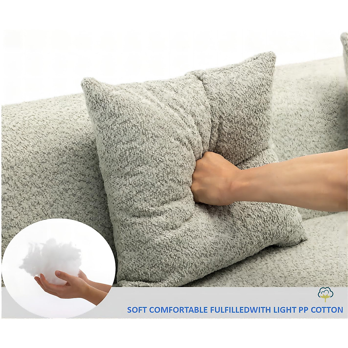 VnndeNest 125'' Modular Sectional Couch, Modern Upholstered L-Shape Sectional Sofa with Chaise Lounge, Comfy Boucle Fabric Curved Cloud Sofa for Living Room, Apartment, Bedroom, Assembly-Free, Green