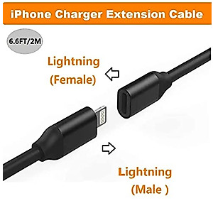 for iPhone Charger Extension Cable,6FT Lightning Extender Dock Cable Compatible with iPhone 14 Pro 13 Pro Max 12 11 X XR 8 7 6 Male to Female Cable Extension Adapter Cord Pass Video,Data,Audio (Black)